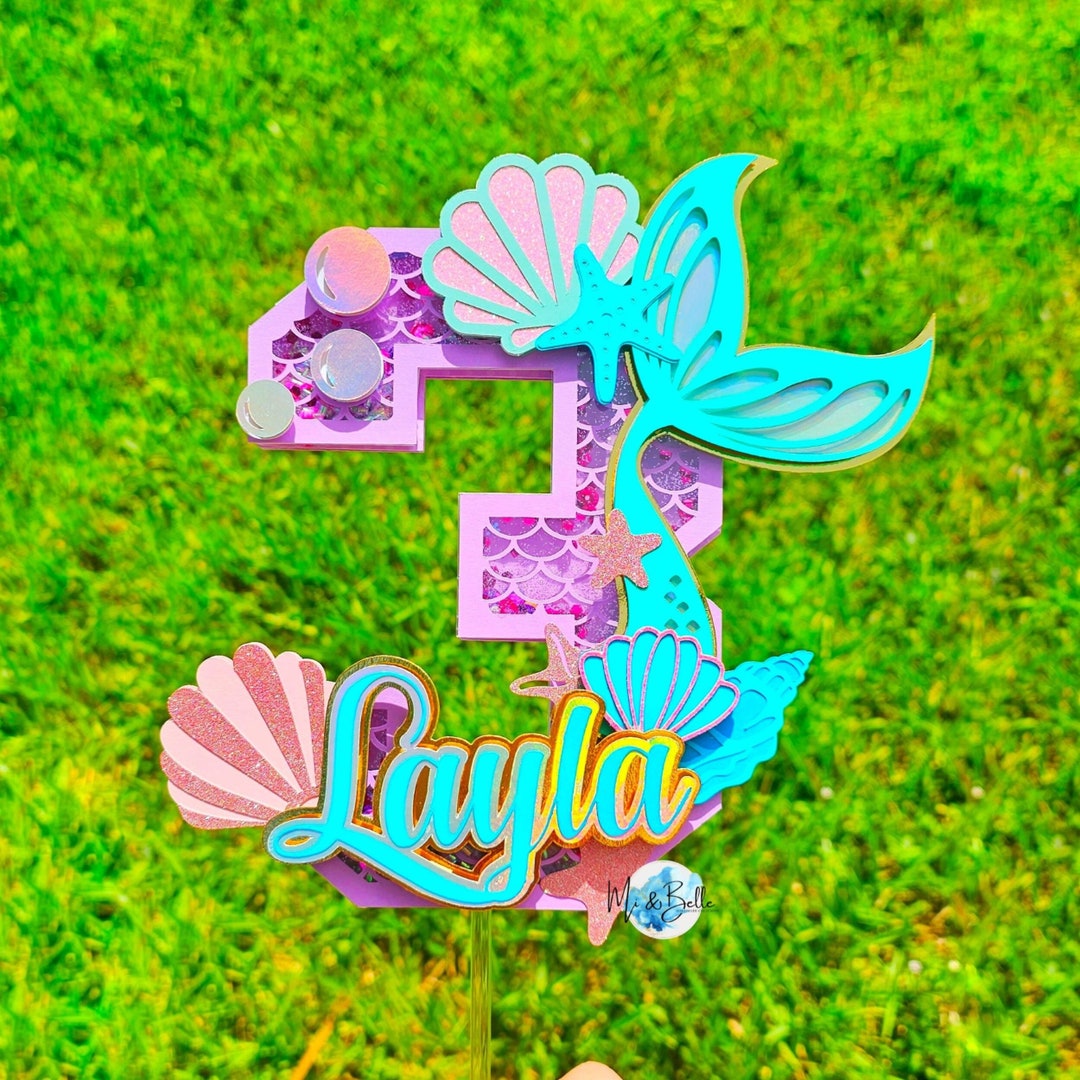 Mermaid Cake Topper, 3D Number, Mermaid Birthday Decorations ...