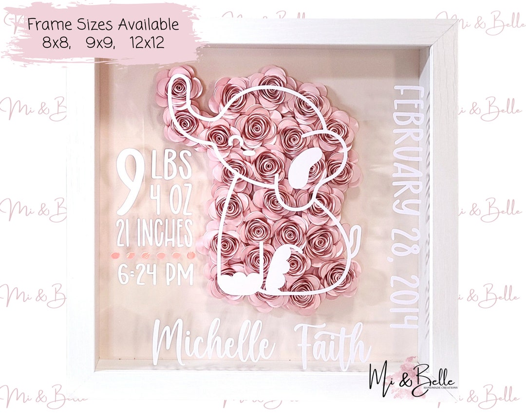 Newborn Shadow Box, Elephant Shadow Box for Newborn, Baby Elephant ...