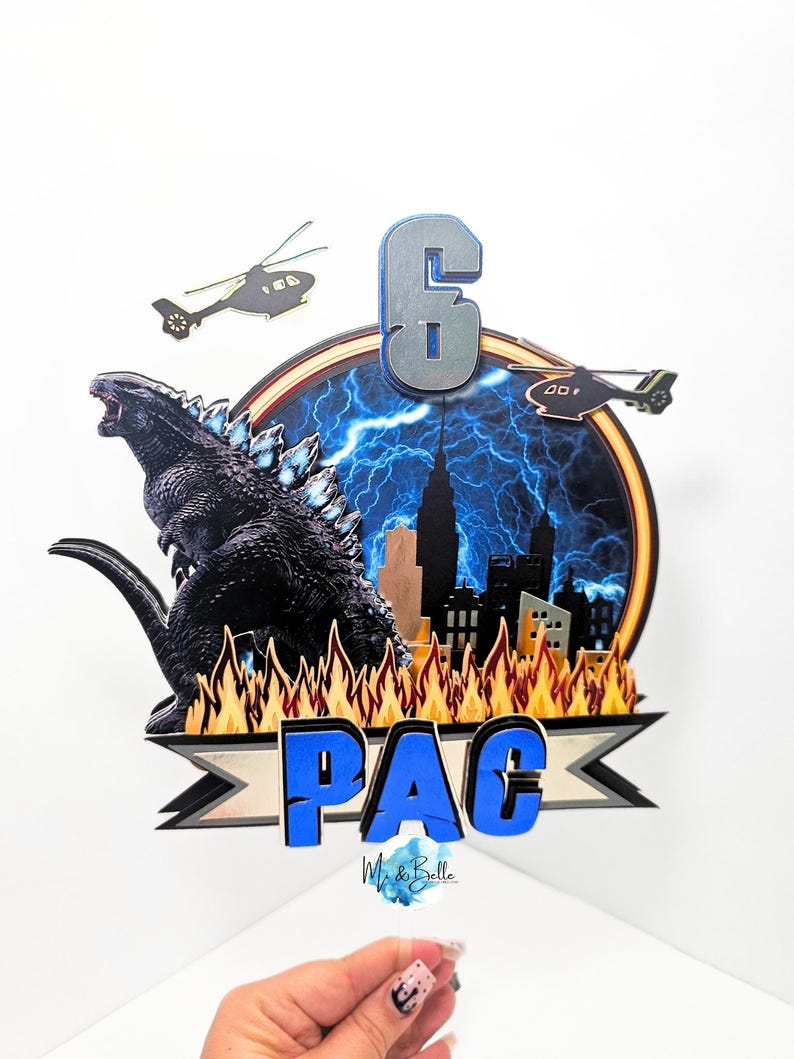 Personalized Godzilla Birthday Cake Topper: Roaring Monster Party Decor ...