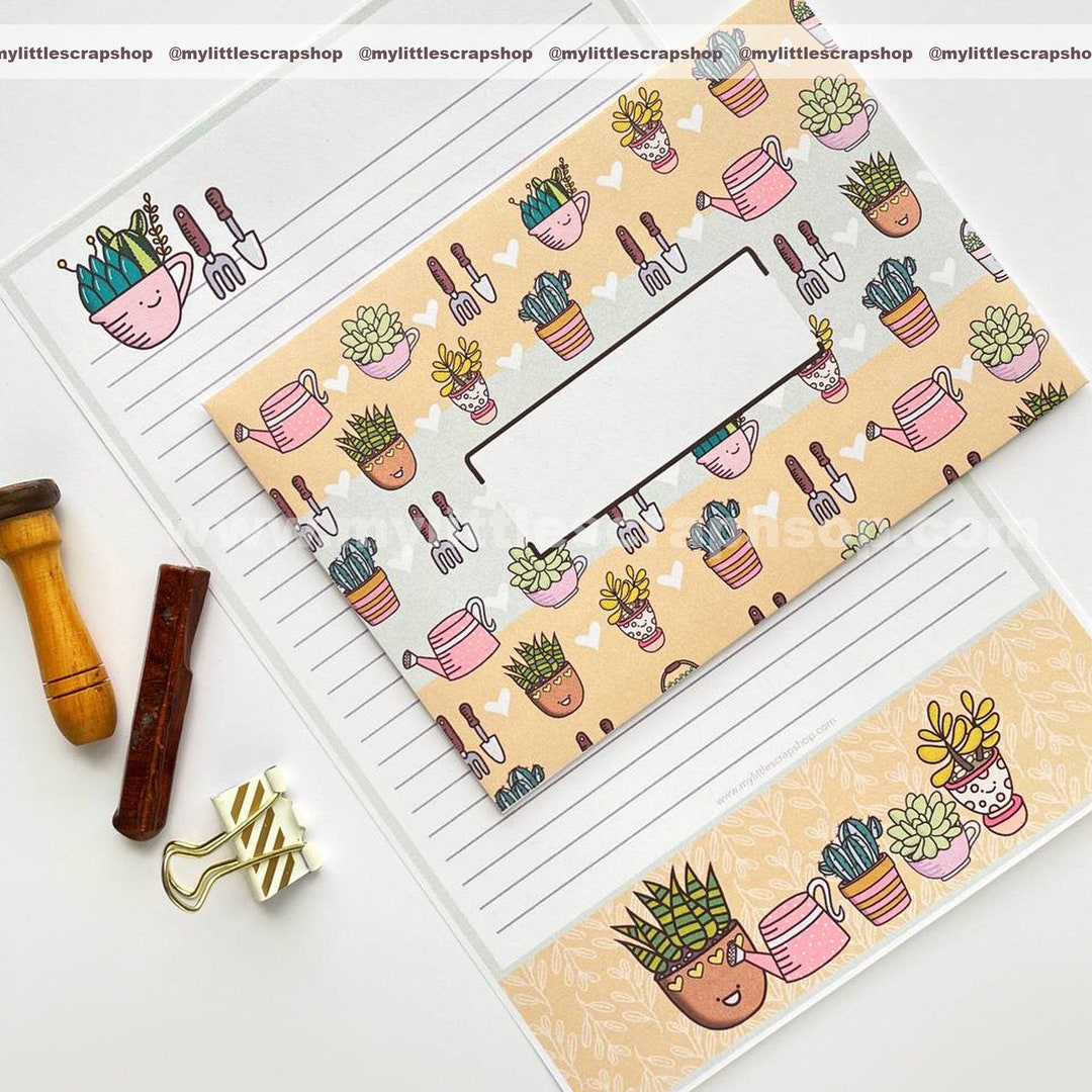 Printable Kawaii CACTUS STATIONERY SET, Instant Download, Lined Sheet ...