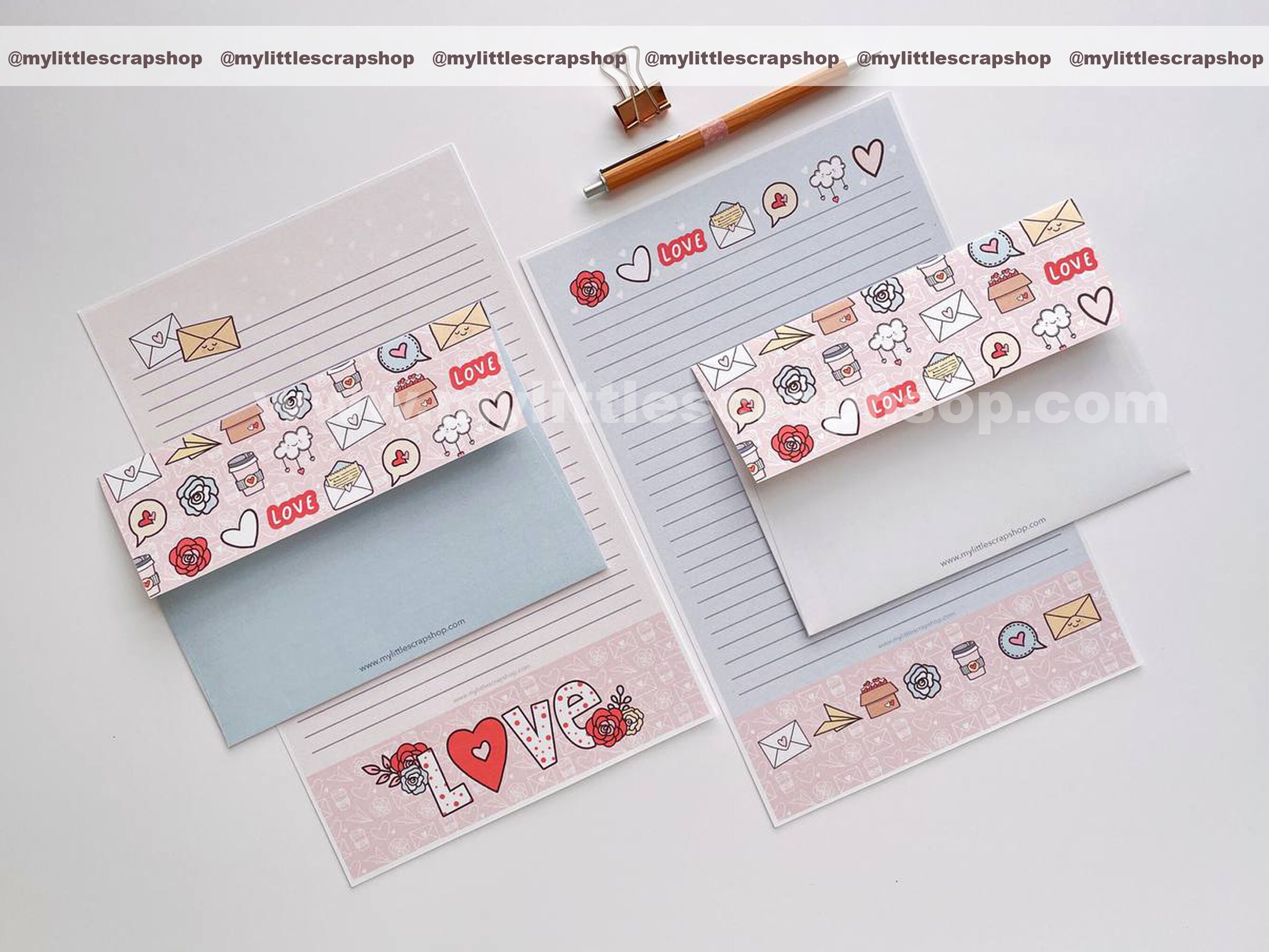 Printable Kawaii LOVE STATIONERY SET, Instant Download, Lined Sheet for ...
