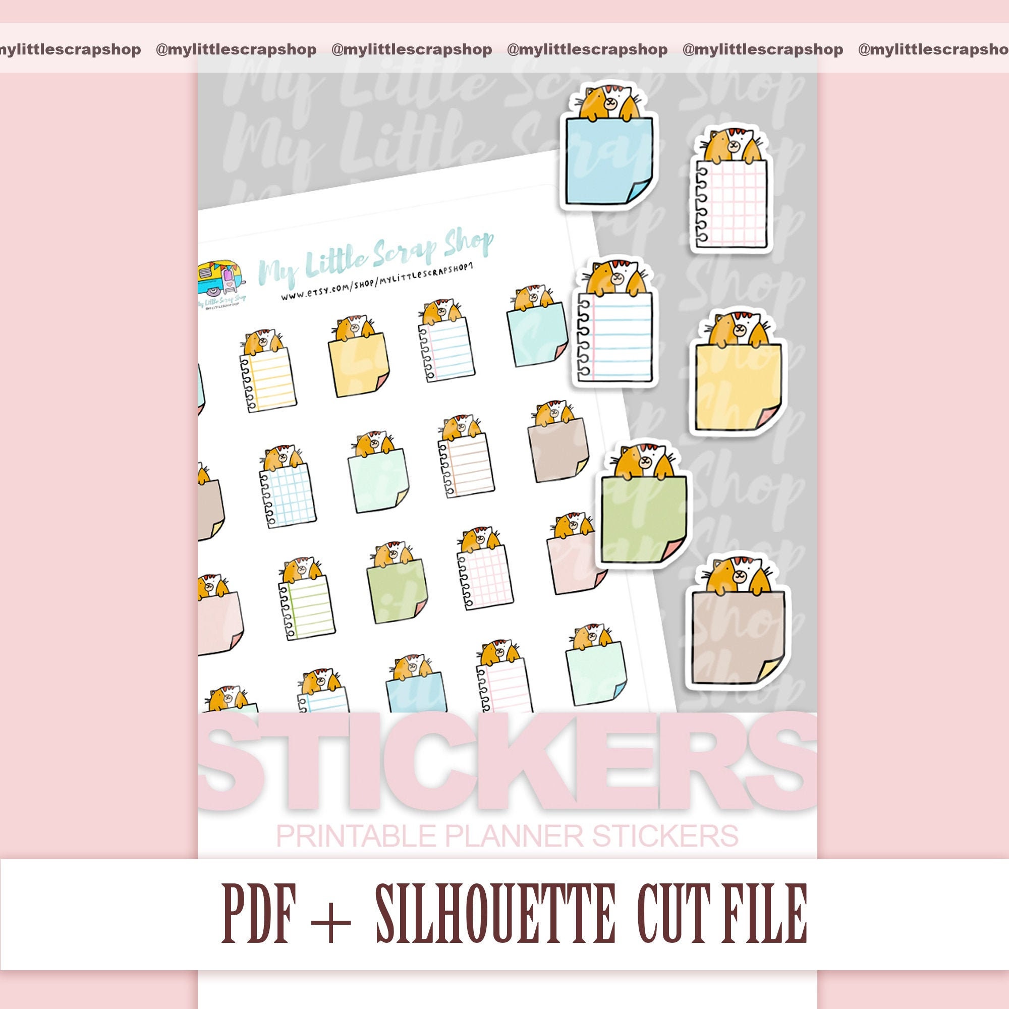 Monti Memo Notepad, Printable Planner Stickers, PDF + Silhouette Files ...