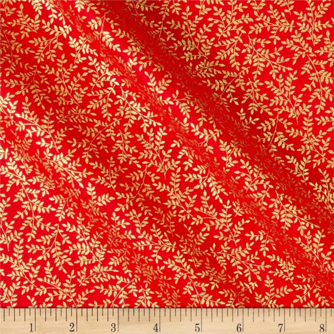 Deck the Halls Christmas TP-2095-R Red Gold Leaves for Makower UK ...