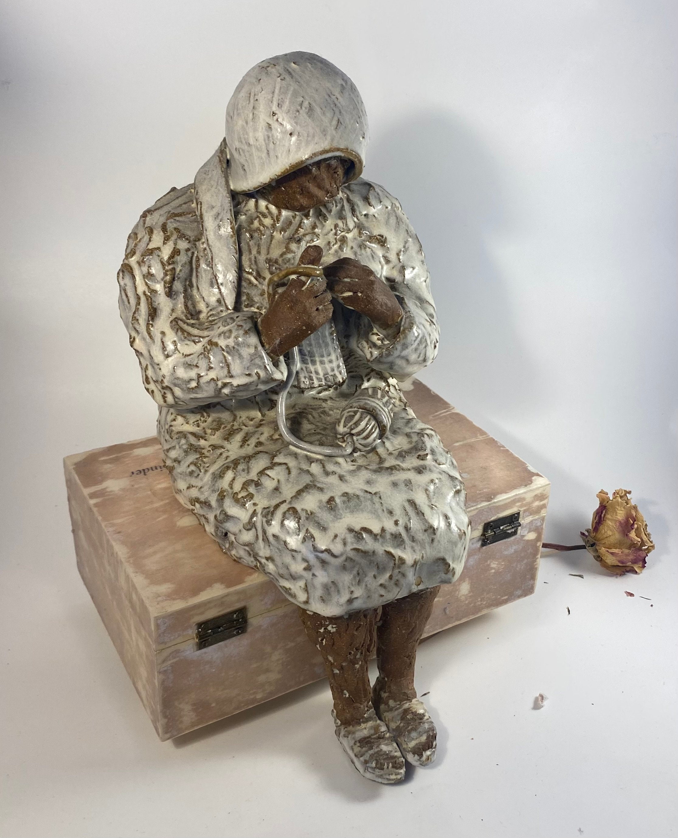 Handmade Ceramic Knitting Lady - Etsy