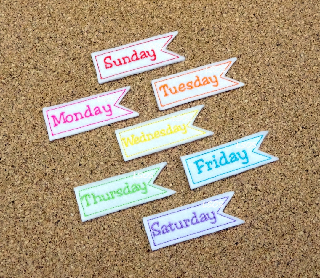 Planner Flags 7 Days of the Week Feltie Digital Embroidery - Etsy