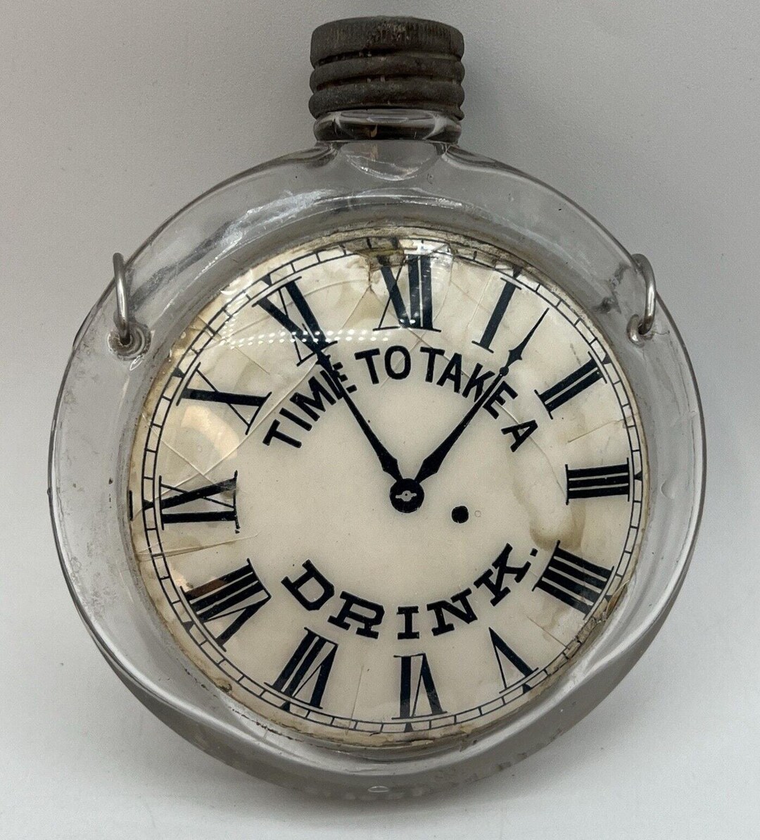 Clock Face Glass Whiskey Flask U.S. Civil War 1860s Time to Take a ...