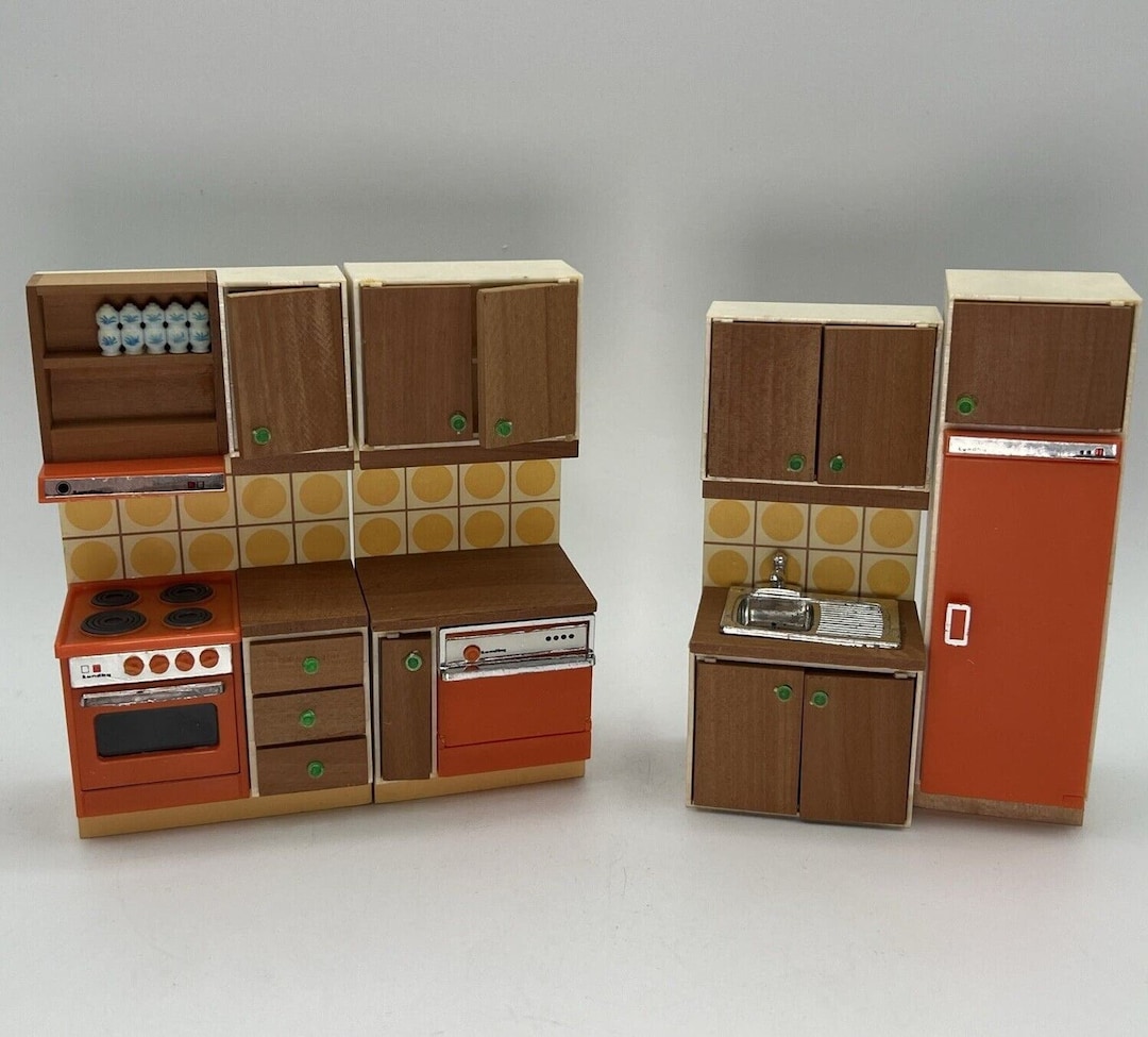 4 Pc Vtg 1970s Lundby Kitchen Cabinet Dollhouse Furniture Set ...