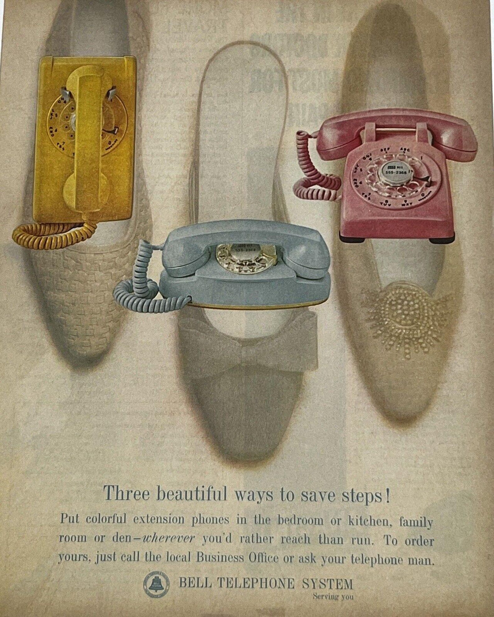 Vtg Bell Telephone Print Ad Retro Pastel Phone 1960s Shoes Fashion Pink ...