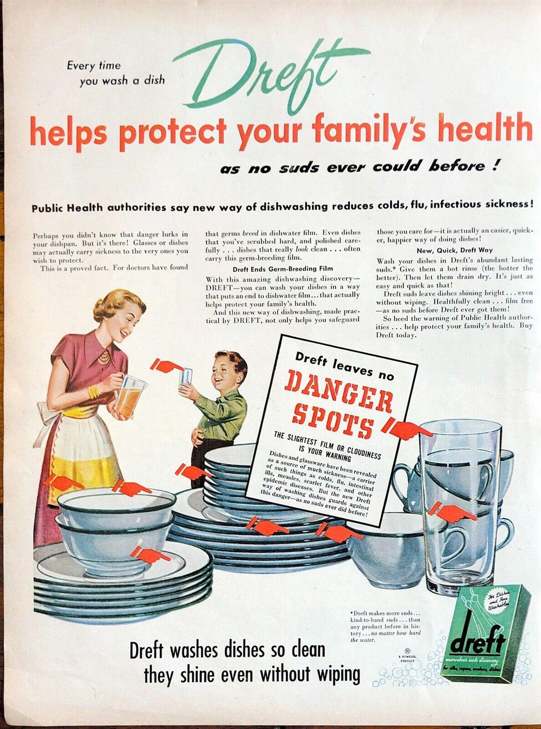 Vtg Dreft Dish Soap Print Ad Retro Kitchen Germs Disease 1940s Health ...