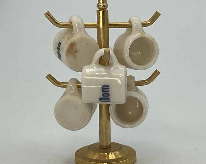 Vtg Ganz Miniature Coffee Mugs Brass Mug Rack Holder Kitchen ...