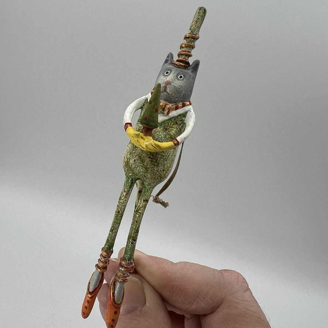 RARE Patience Brewster Krinkles Mini Arthur Cat Ornament Green 4.5 ...