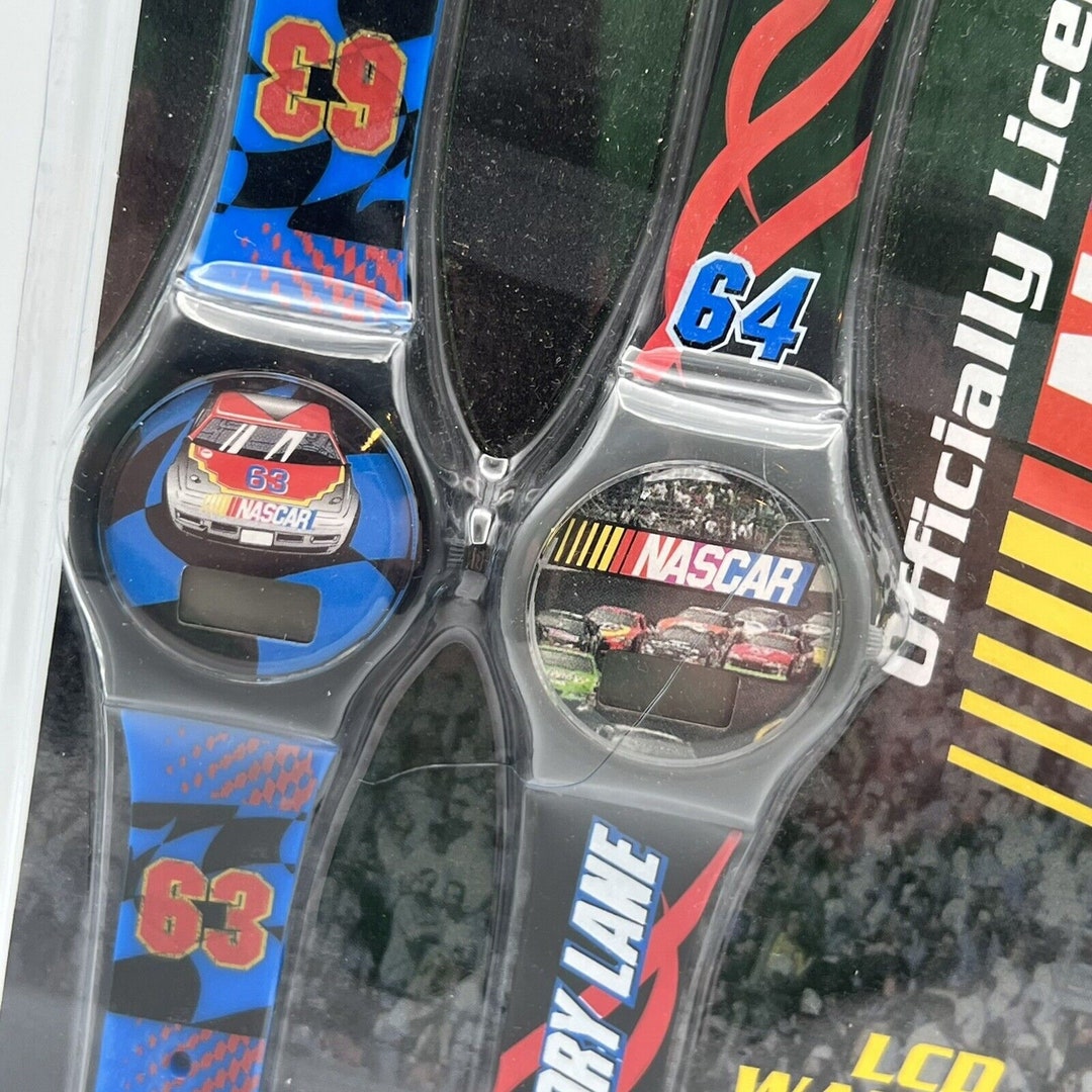 Set 2 Vtg Nascar LCD Watches Kmart Calendar Red Blue 2003 Digital ...