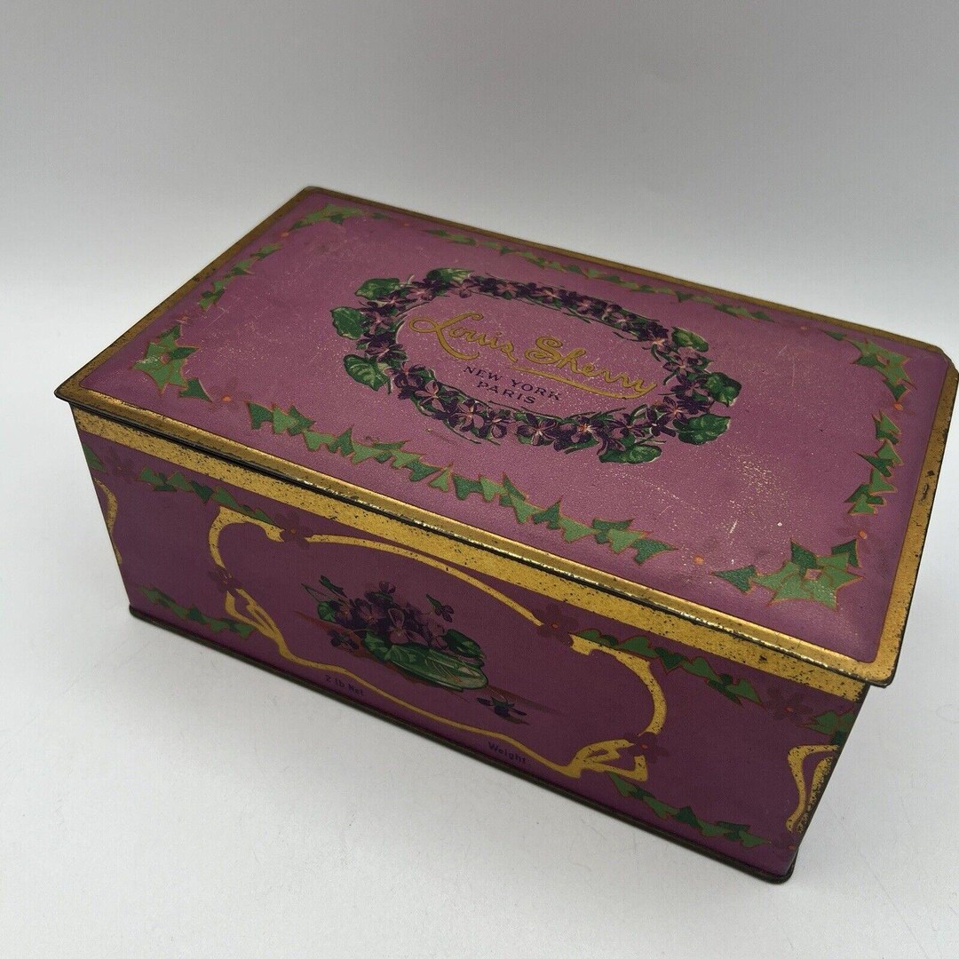 Vintage Pink 8” Louis Sherry Candy Tin Canco Floral New York Paris - Etsy