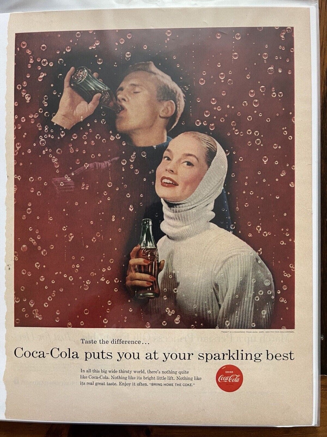 Vtg 1940s Coca Cola Print Ad Bubbles Red Winter Bring Home the Coke ...