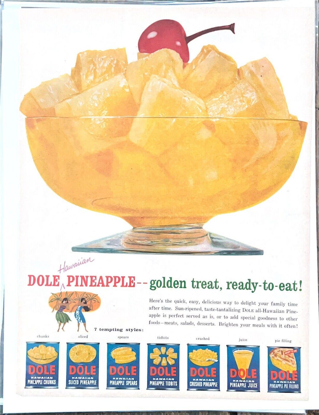 Vtg Dole Hawaiian Pineapple Print Ad Kitchen Fruit Dessert Yellow 1956 ...