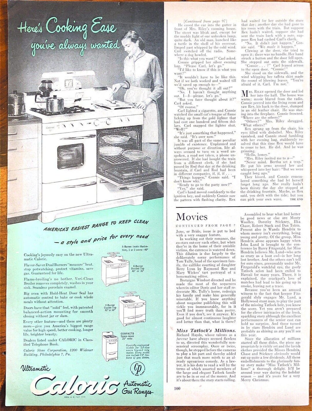 Vtg Aqua Caloric Gas Range Stove Print Ad Advertisement 1940s Kitchen ...