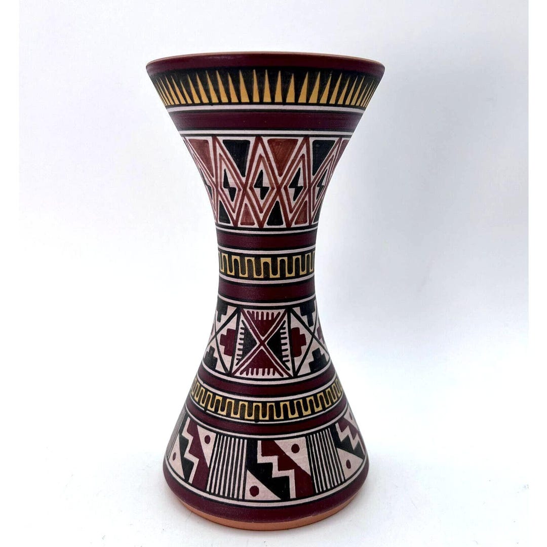 Traditional Inca Peru Ceremonial Cup Vase Handmade Pottery 6” Redware ...