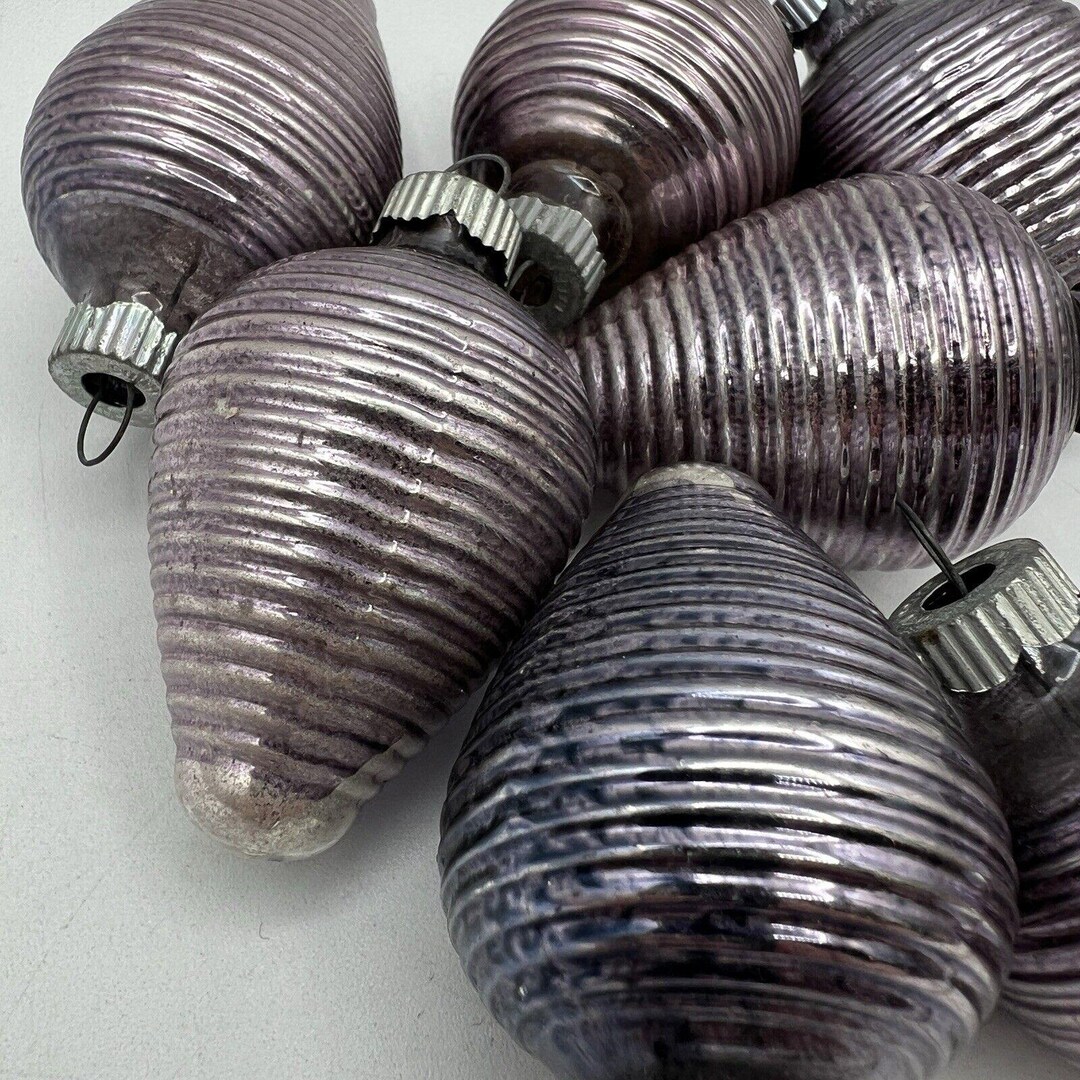 7 Shiny Brite Silver Ribbed Glass Chinese Lantern Christmas Ornaments 3 ...