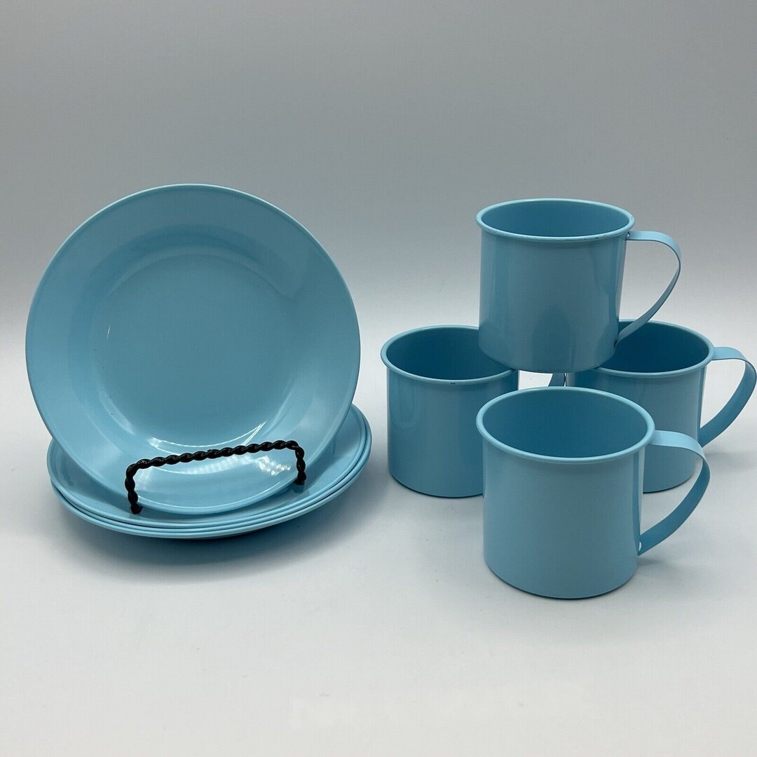 Set 4 Childrens Toy Cups Plates Robbins Egg Blue Enamel Tin Metal - Etsy