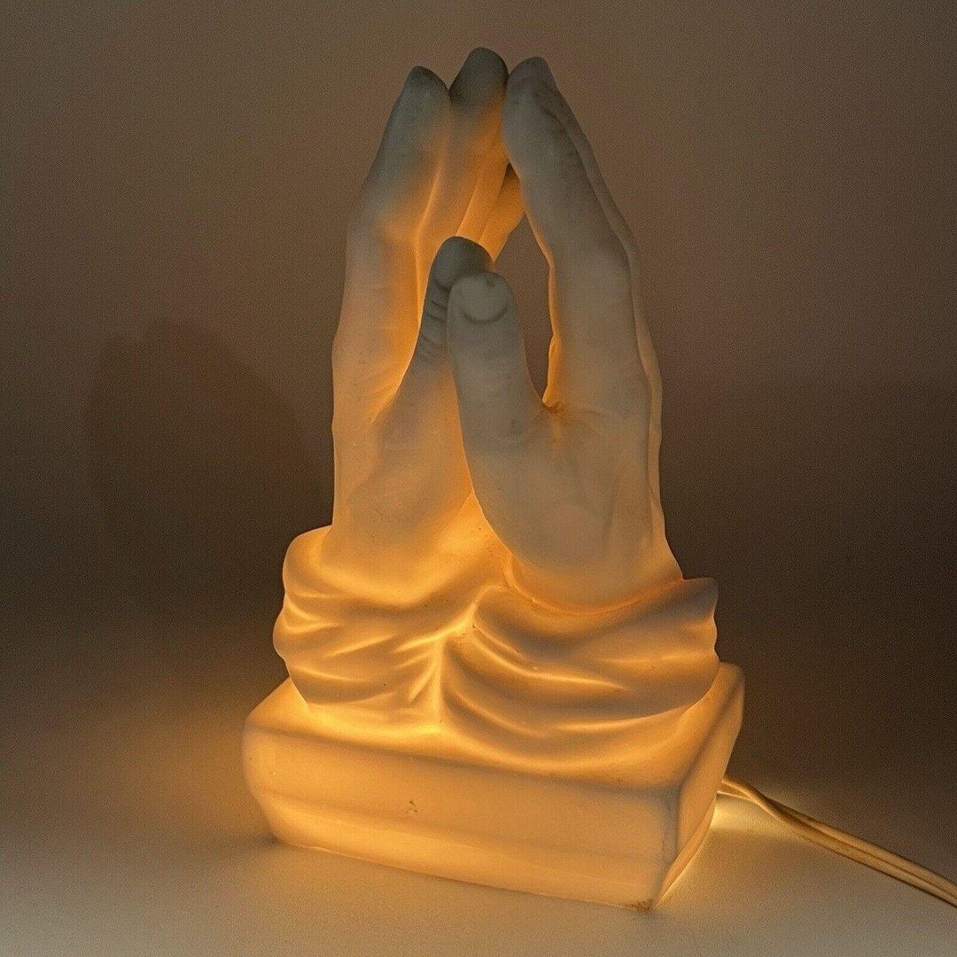Vintage White Ceramic Praying Hands Lamp Enesco Japan Tested 6 Night ...