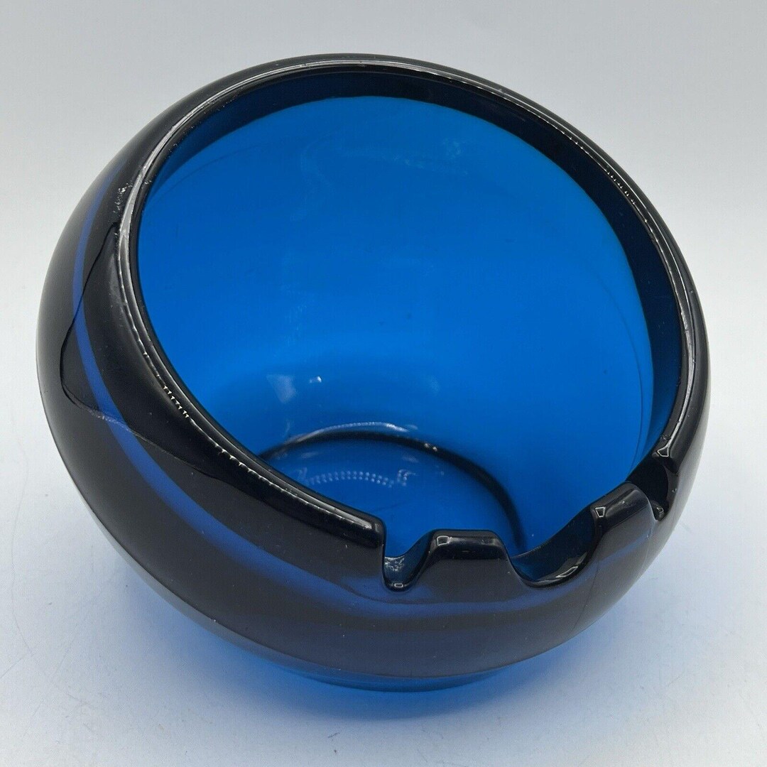 Vtg Blue 6 Mid Century Modern Viking Glass Orb Ashtray Cobalt Blue ...