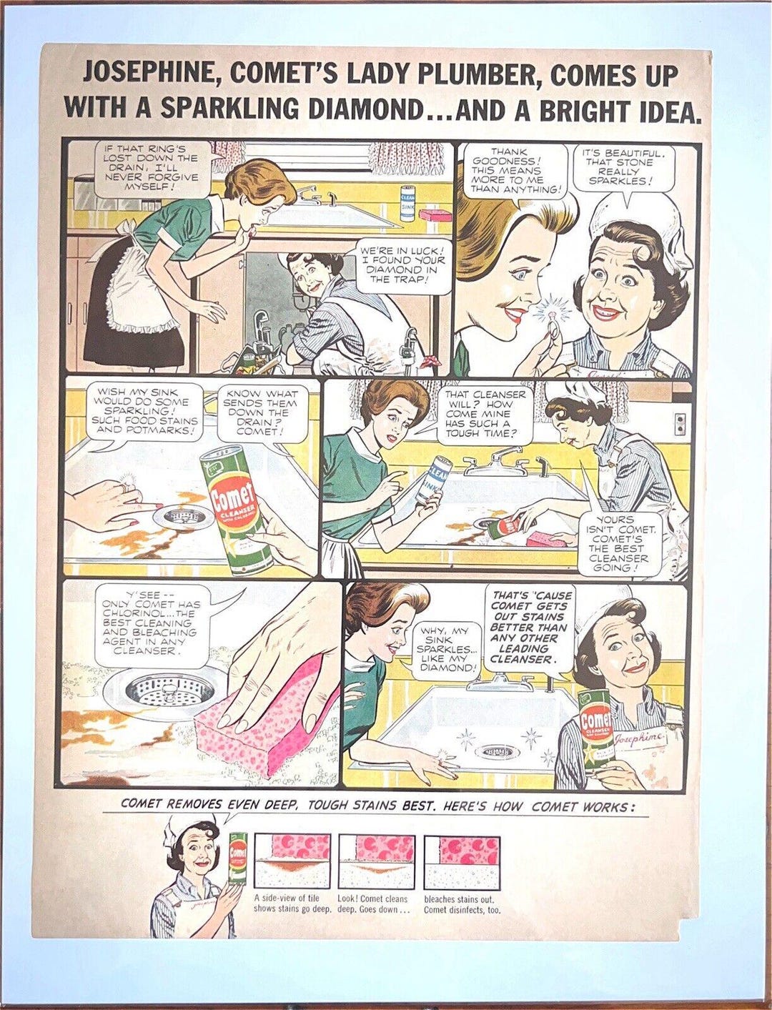 Vintage Comet Powder Cleanser Print Ad Josephine Lady Plumber 1960s ...