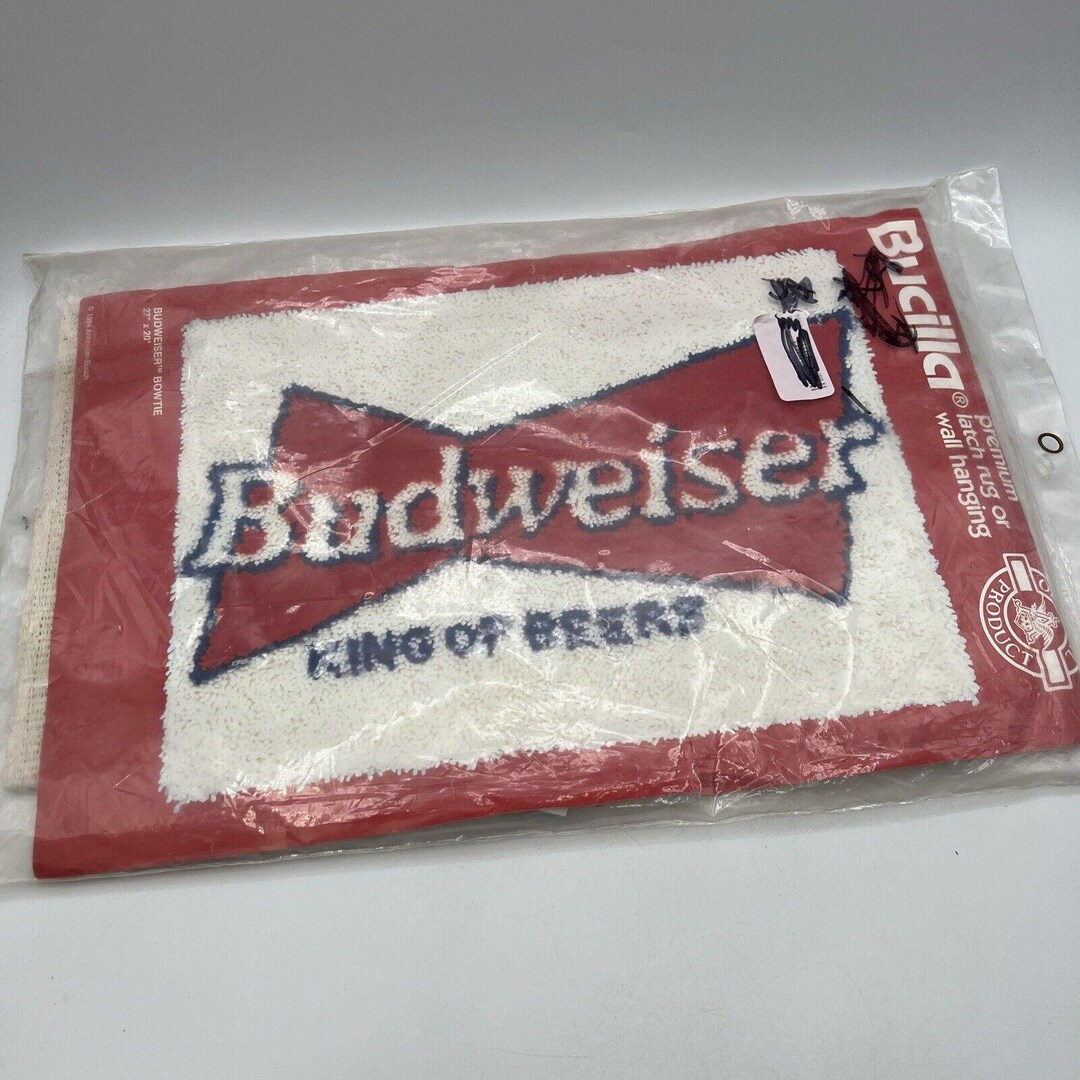 NEW Vintage Budweiser Beer Bowtie Logo Latch Hook Rug Wall Hanging Kit ...