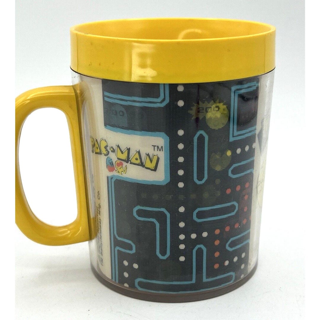 Yellow Vintage Pac-man Coffee Mug Arcade Game Thermoserv Plastic Cup ...