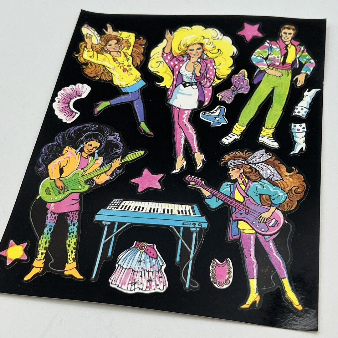 Vtg Barbie & Rockers Stickers Sheet Colorforms Window Clings 1980s Rock ...