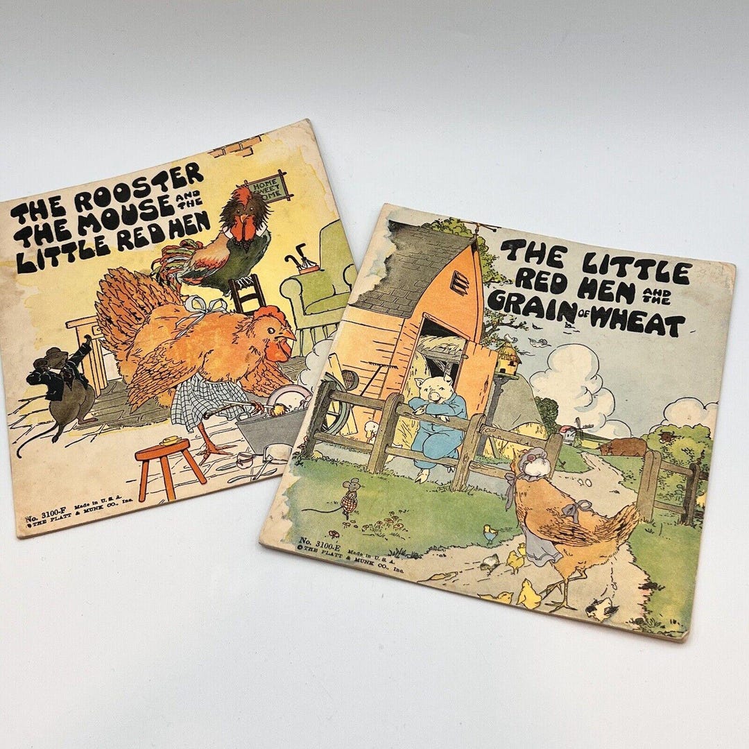 Set 2 Vtg Little Red Hen Books the Rooster the Mouse Grain of Wheat ...