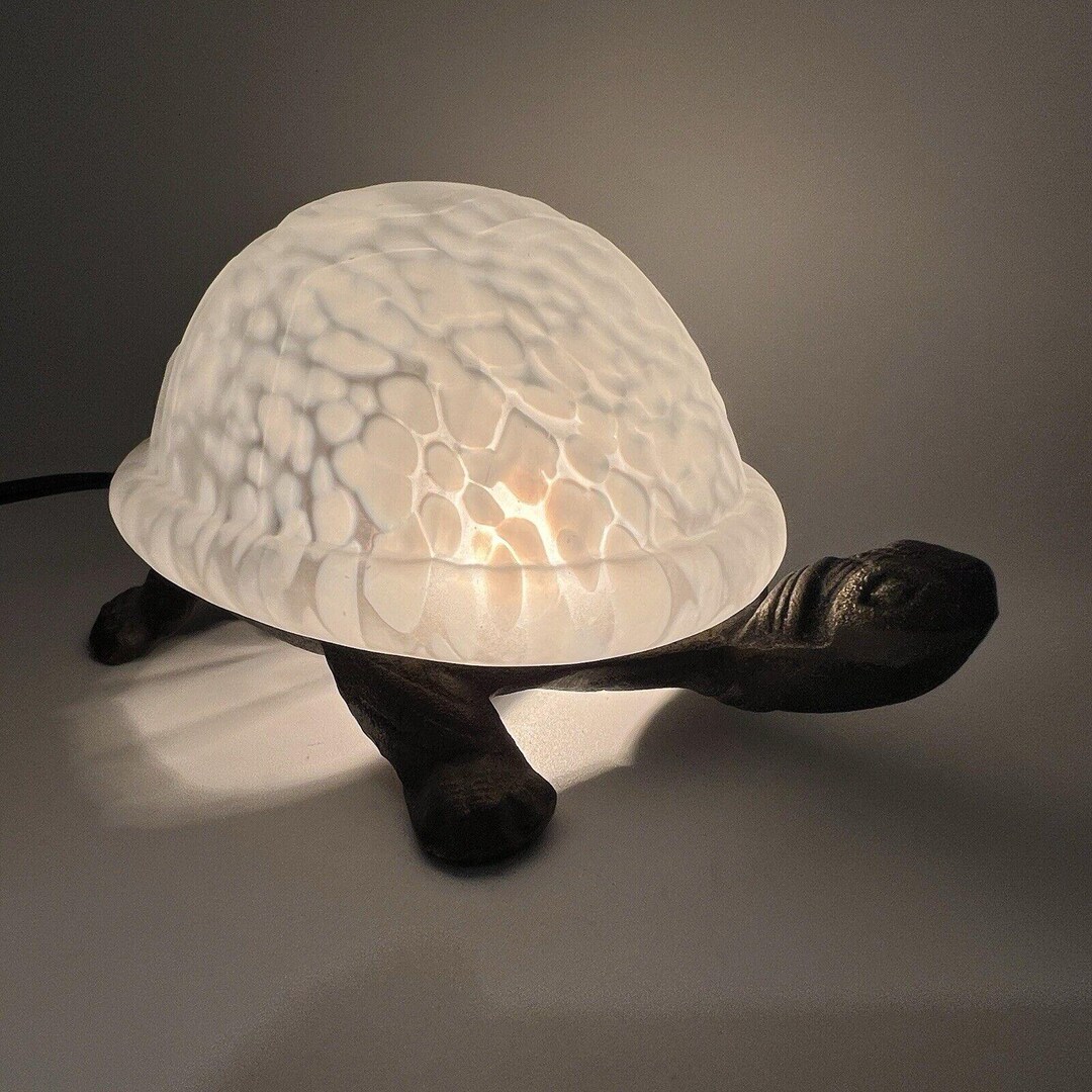 Vintage Glass Turtle Accent Lamp Nightlight White Cast Metal 8 WORKS ...