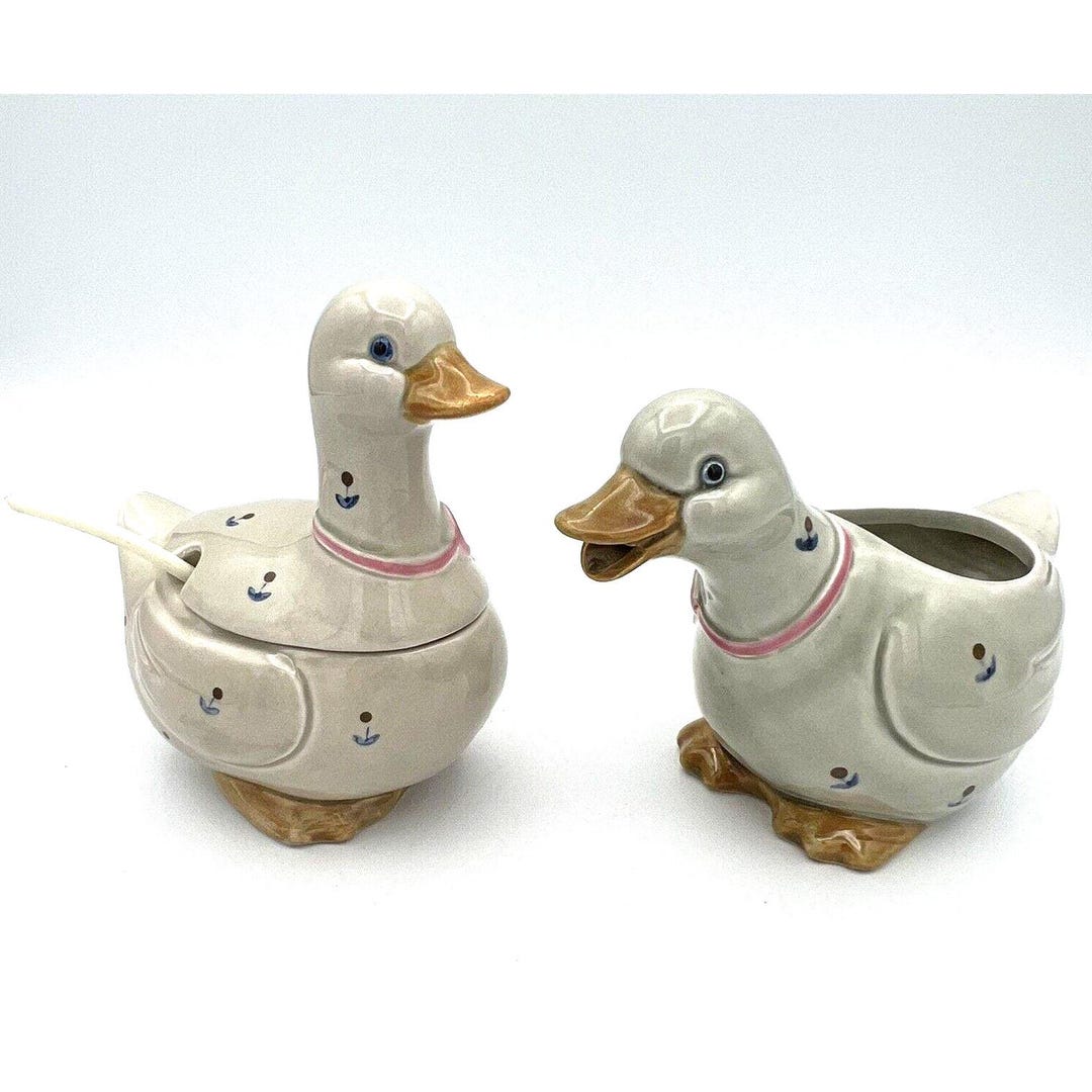 Vintage Otagiri Geese Cream & Sugar Set Blue Flowers Ceramic Japan ...