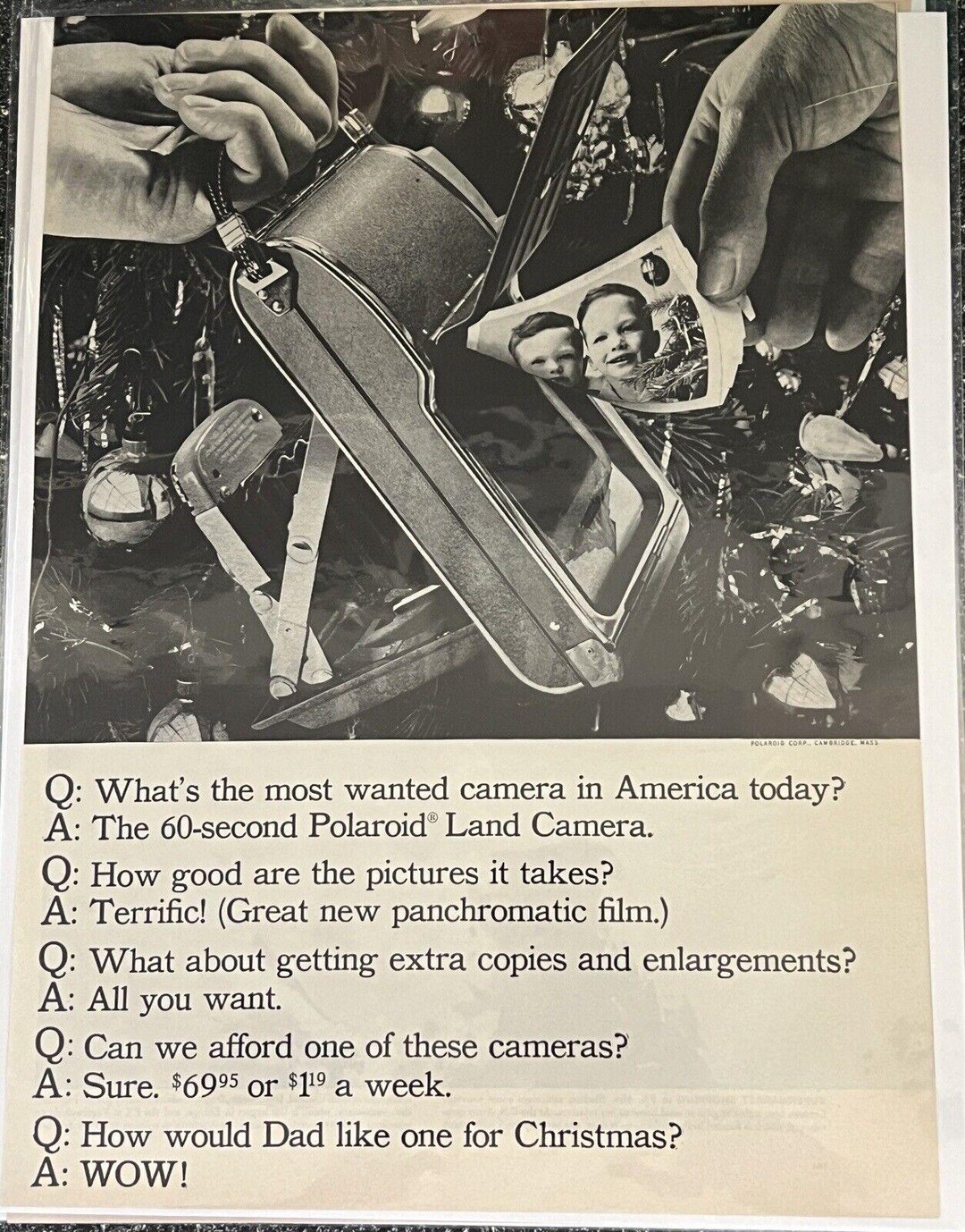 Vtg 1960s Polaroid Instant Land Camera Print Ad Dad Camera 11x14 ...