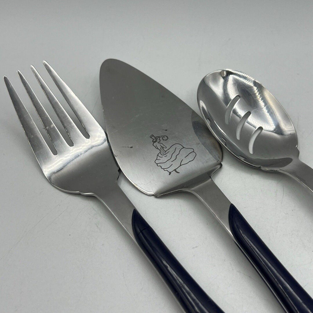 3 Pc Vtg Fiesta Swirl Flatware Serving Set Blue Pie Server Slotted ...
