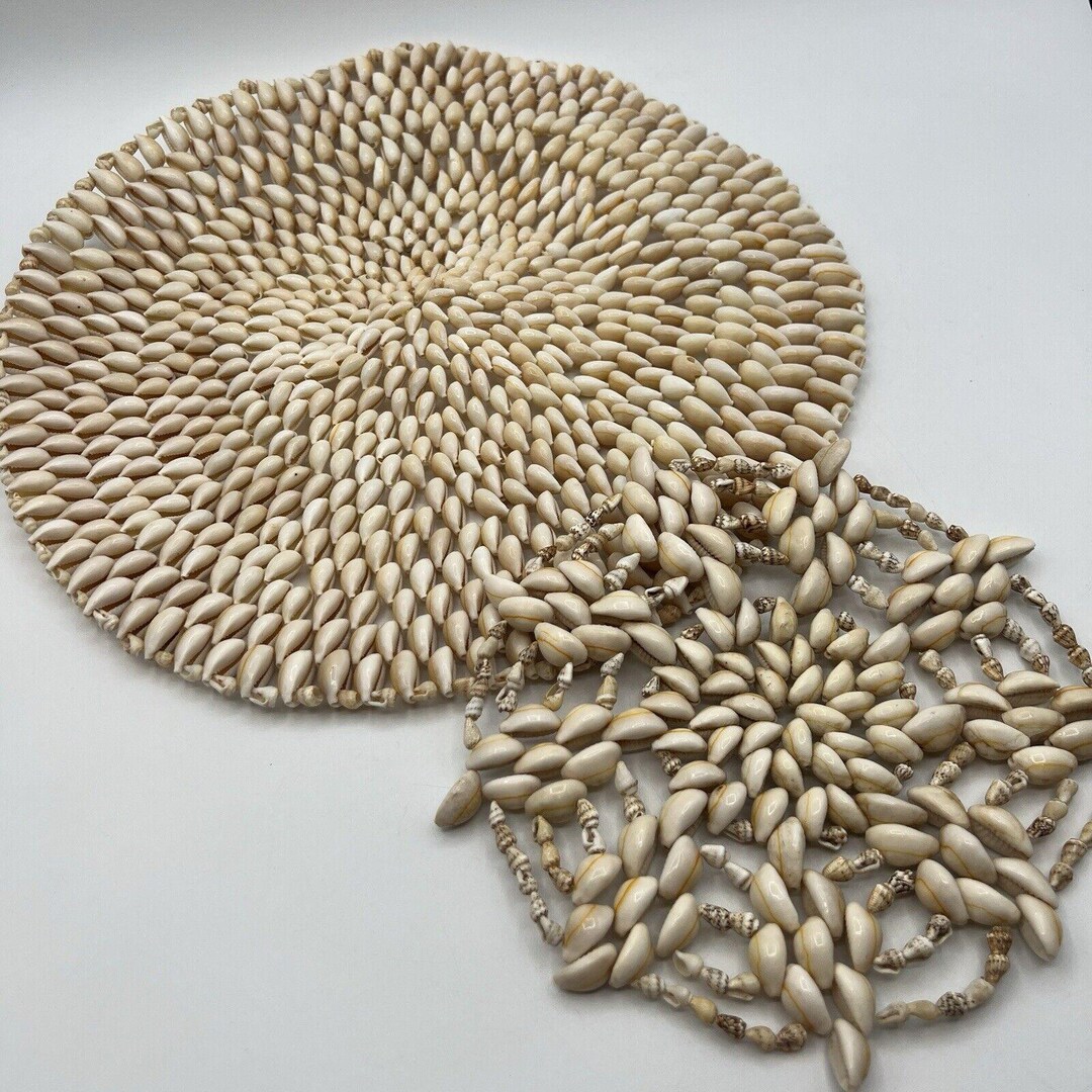 Set 2 Vtg Handmade Natural Sea Shell Trivet Doily 8.5" Beach Nautical ...