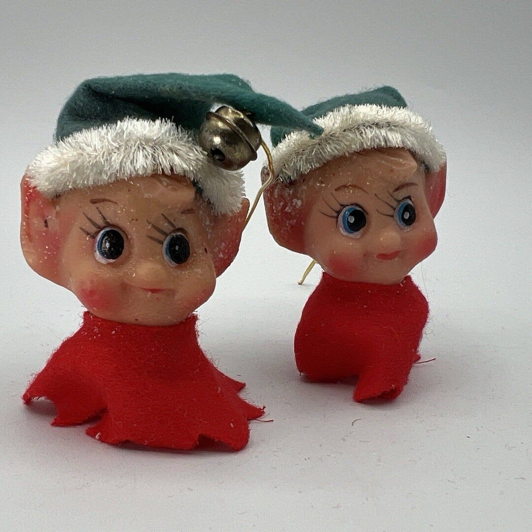 2 Vintage Christmas Pixie Elf Head Christmas Ornaments - Etsy