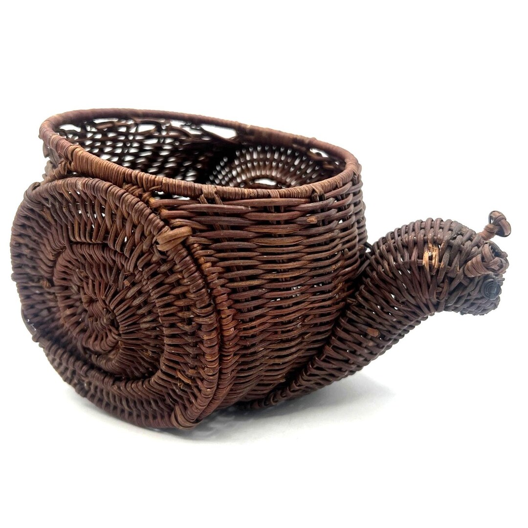 Vintage Snail Shaped Wicker Rattan Basket 4x8" Boho Nature Garden ...
