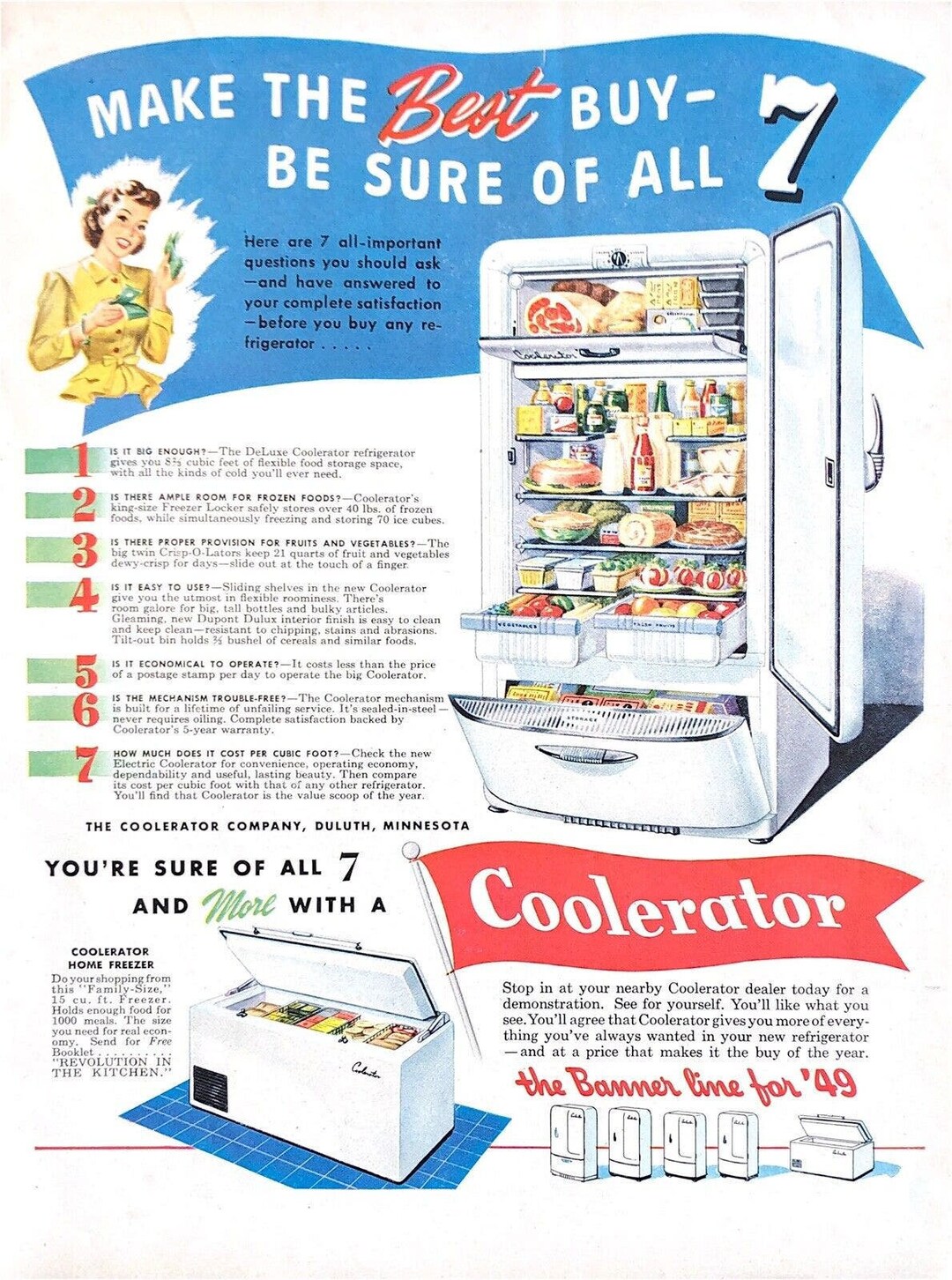 Vtg Coolerator Refrigerator Print Ad Duluth Minnesota Retro 1940s ...