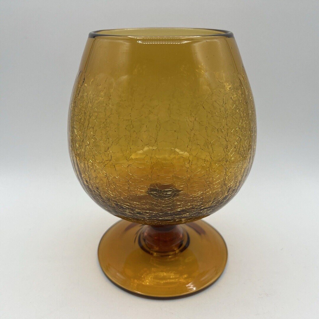 Vtg Amber Gold Crackle Art Glass Brandy Snifter Small 7.5 MCM Mid ...