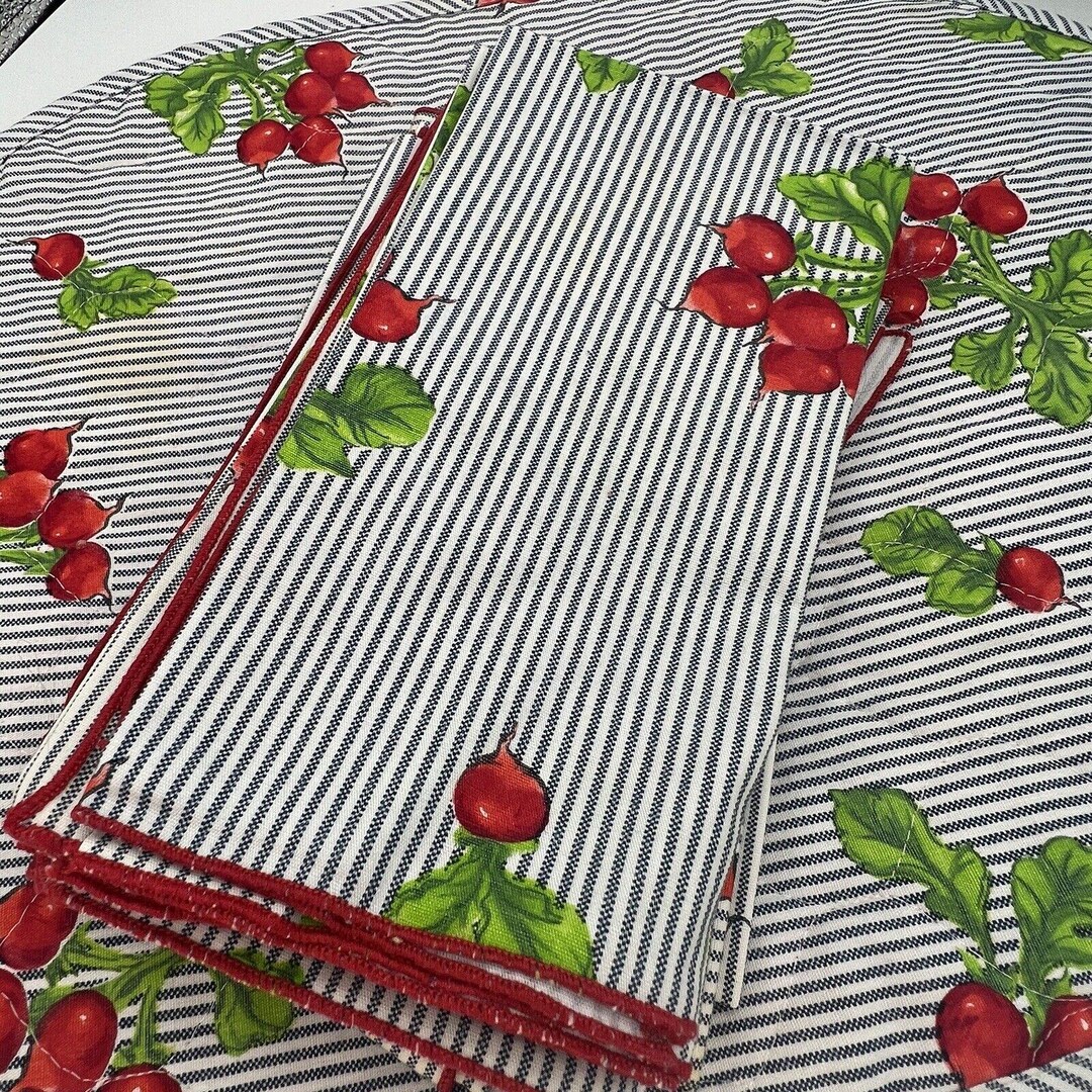 Set 12 Blue Striped Raddish Quilted Placemats Napkins Garden Summer ...