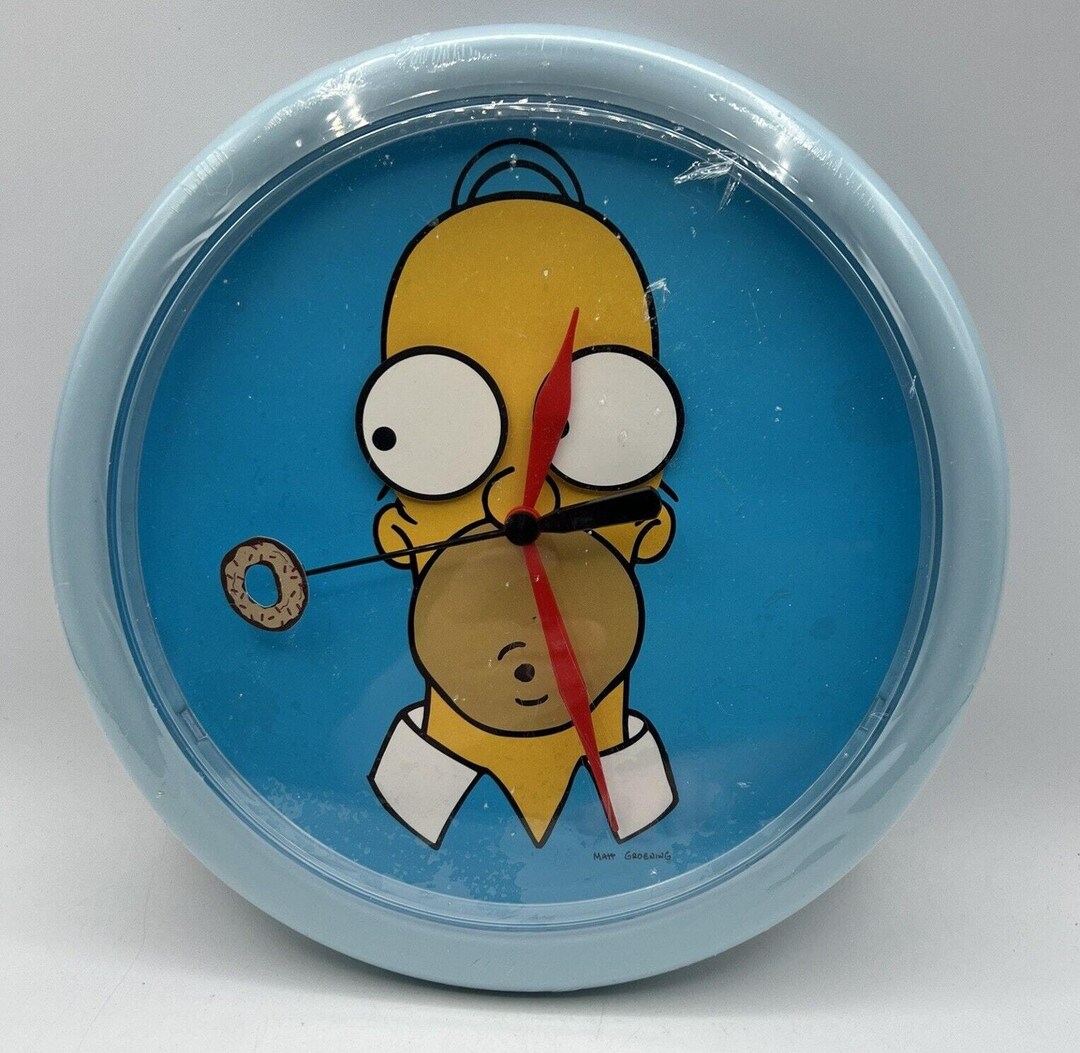 Vtg 2003 Homer Simpson Donut Wall Clock Rotating Eyes Blue 9.5 the ...