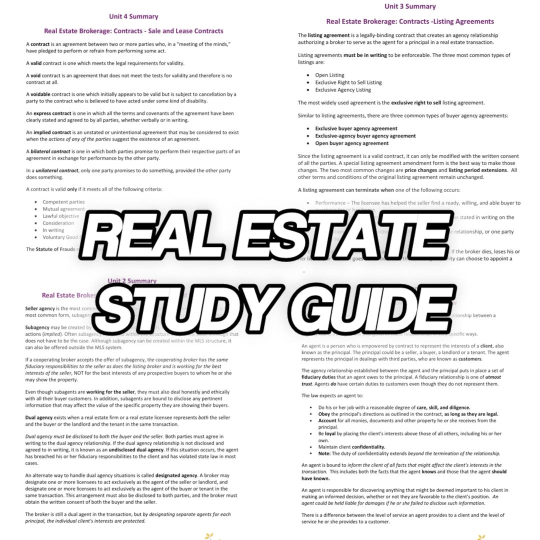Real Estate Test/ Exam Study Guide - Etsy