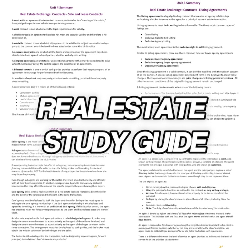 Real Estate Test/ Exam Study Guide - Etsy