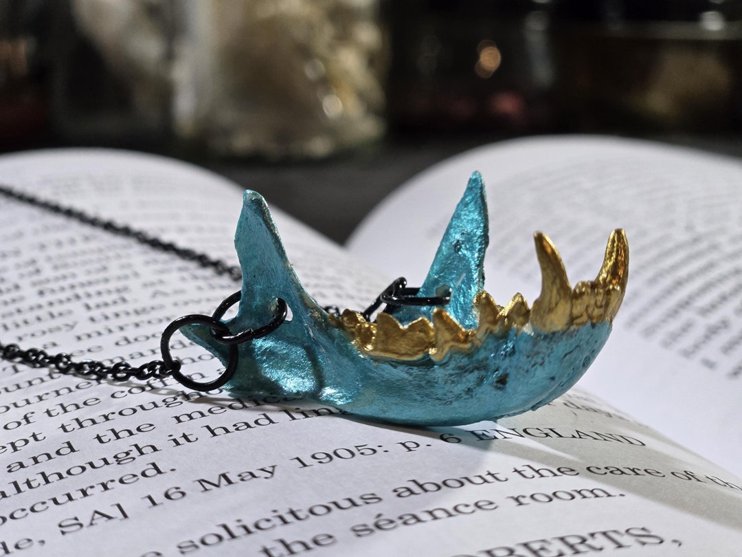 Blue and Gold Mink Mandible Necklace Bone Jewelry Mink Taxidermy ...