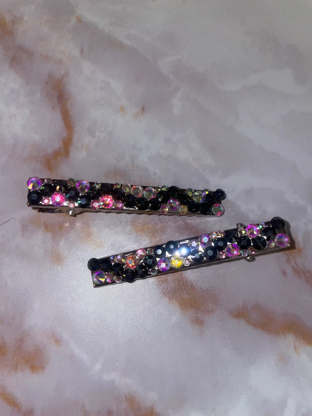 AB and Jet Rhinestone Hair Clips - Etsy