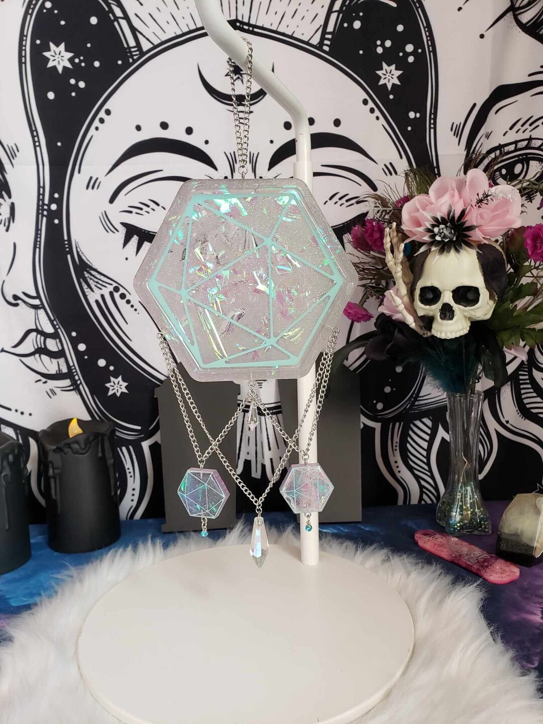 D23 Dice Blue and Green Iridescent Ink Wall Hanging Resin Dream Catcher ...