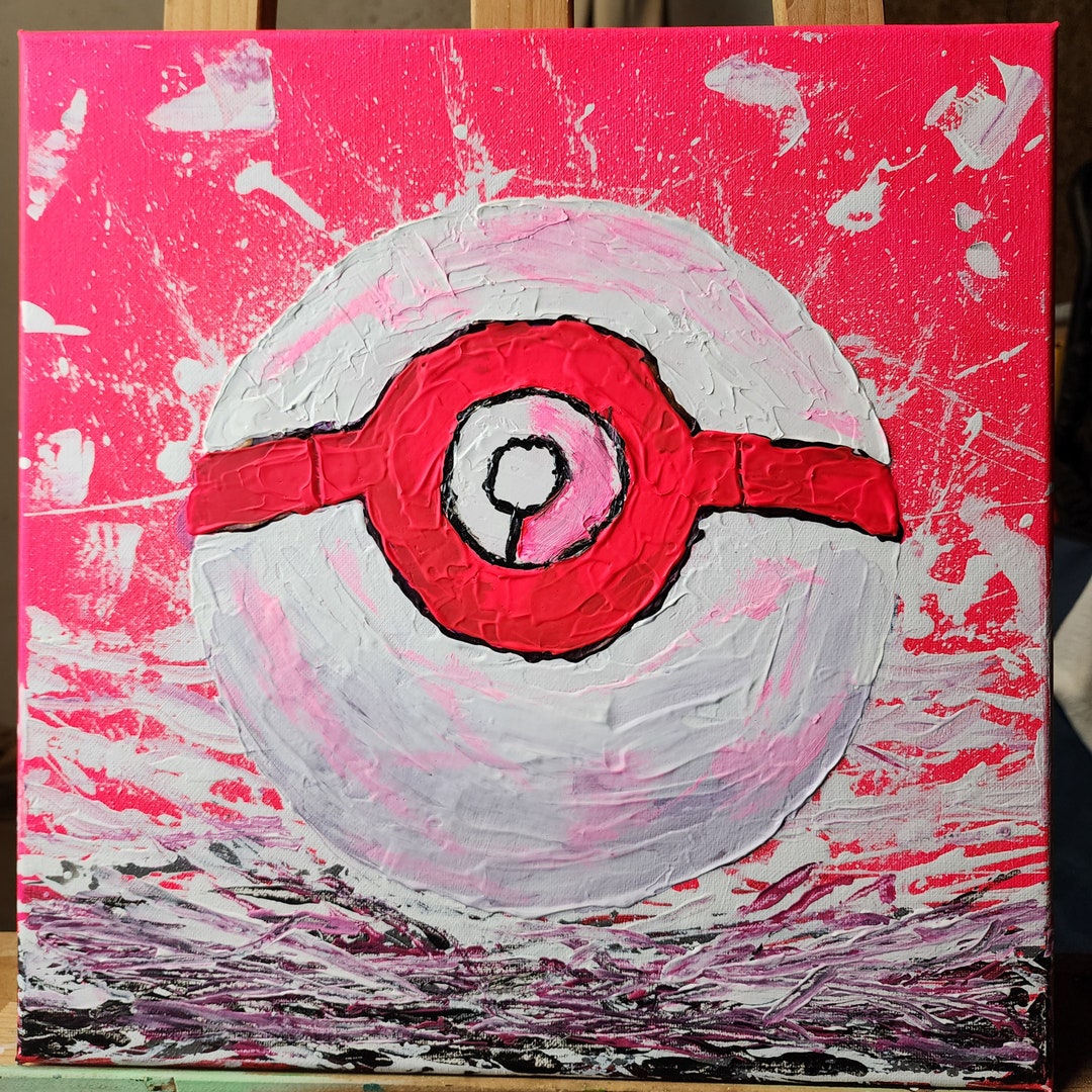 Pokemon Premier Ball, 14" X 14" Original Acrylic Painting. Poke Ball ...