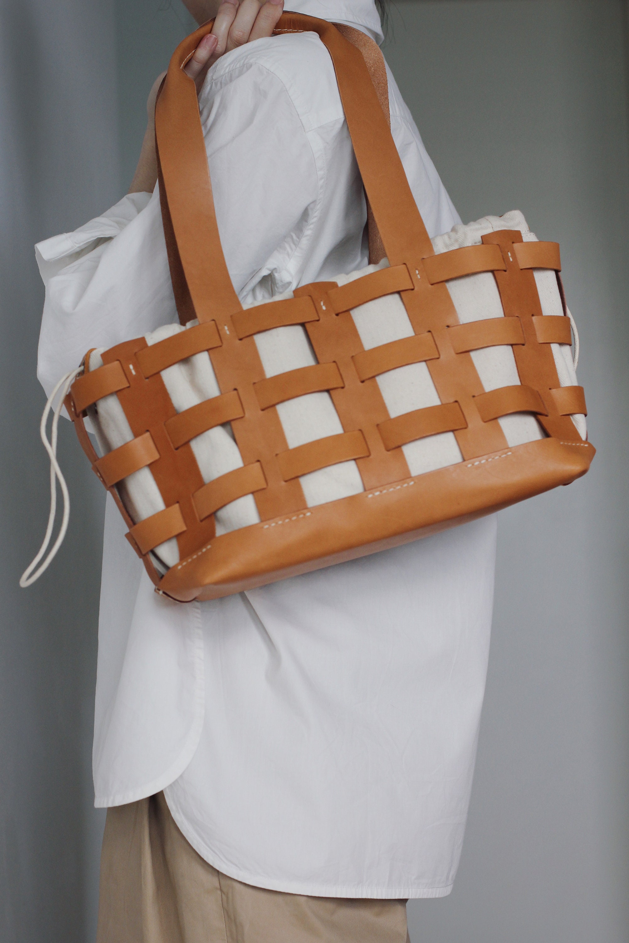 Handmade Handcrafted Vegetable Tanned Leather Caged Tote Bag Large - Etsy