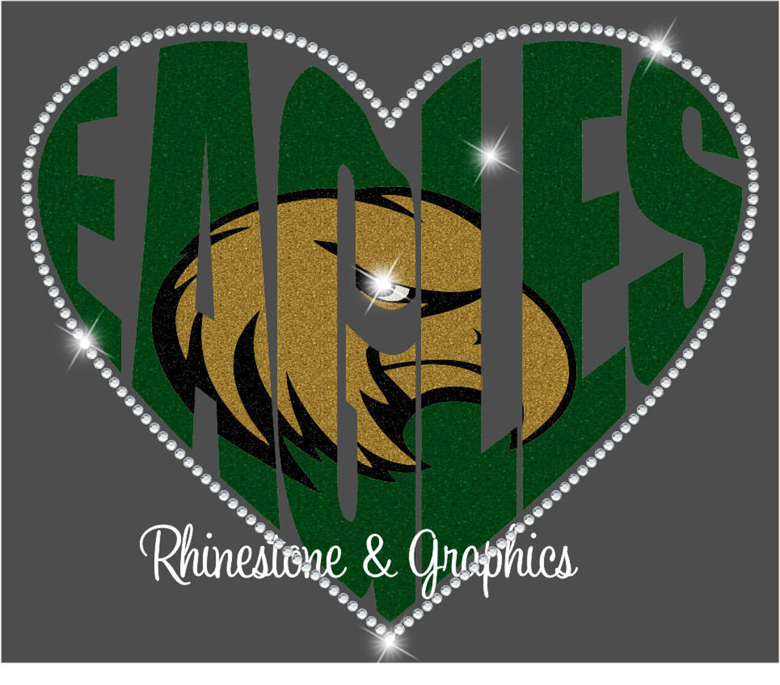 Eagles Knockout Heart Shaped Word Outlined With Rhinestone - Etsy