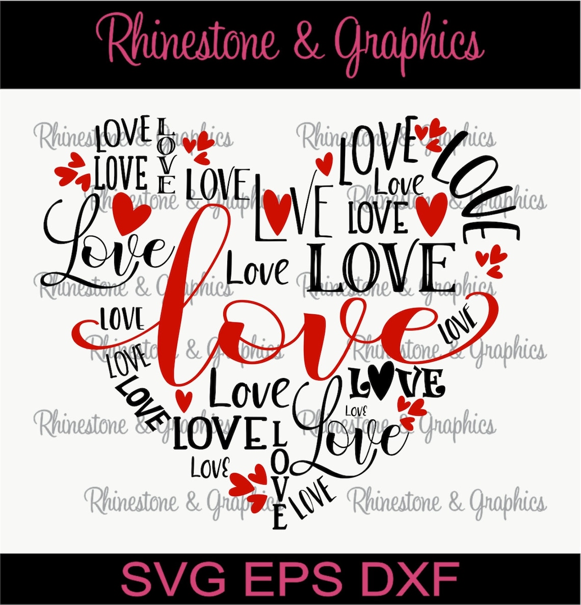 Love Shaped in a Heart Love Word Art Design Pattern Graphic - Etsy